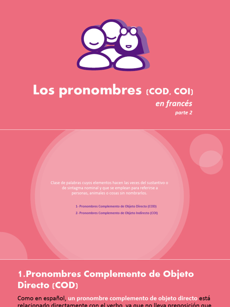 Pronombres COD y COI en Francés | PDF | Objeto (gramática) | Pronombre