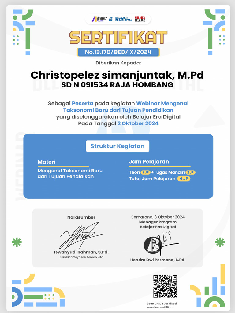 Sertifikat Taksonomi - Christopelez Simanjuntak, M.PD | PDF