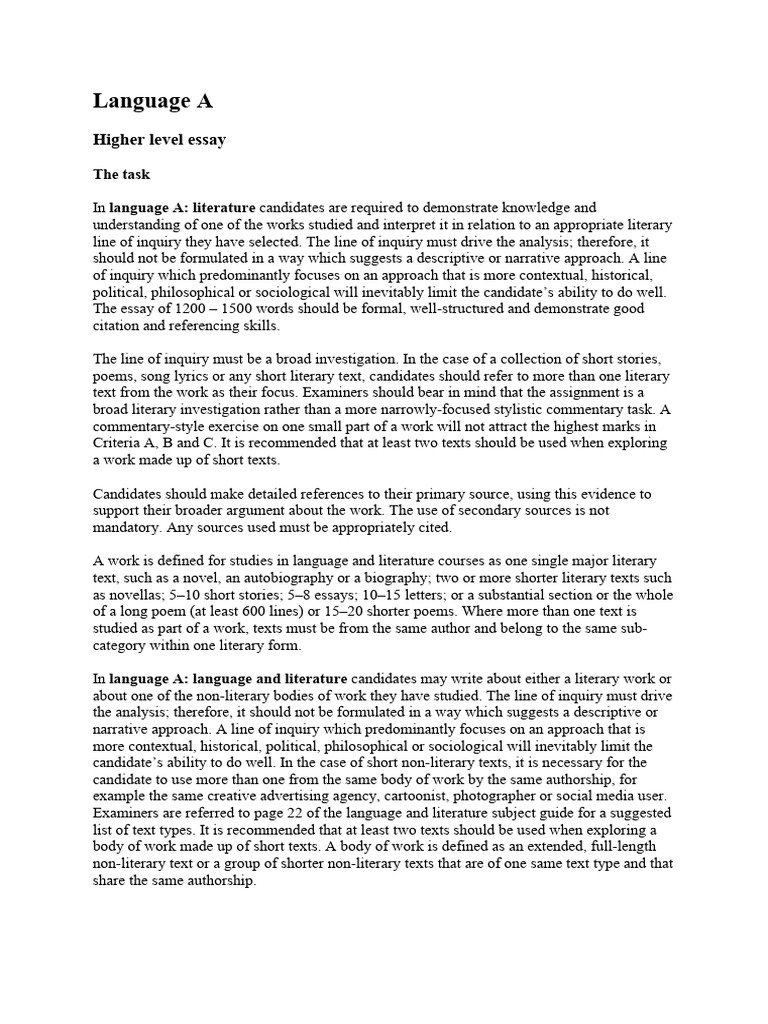 Language A Essay Guidelines and Criteria | PDF | Essays | Human ...