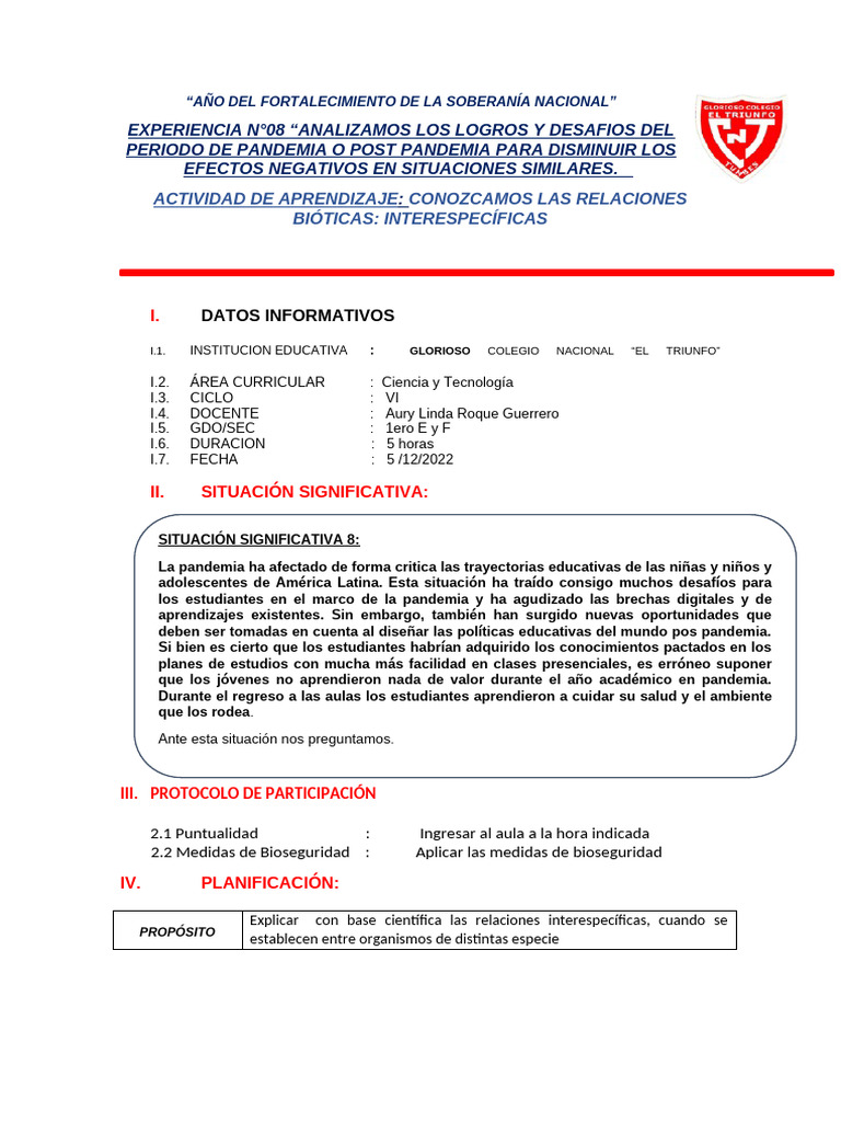 Ada Relaciones Interespecíficas 1ero | PDF | Maestros | Importar