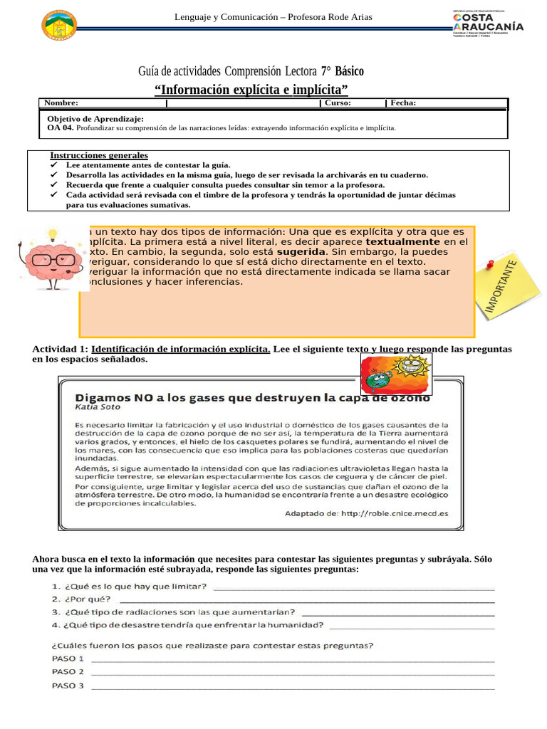 Guía 2 Información Explícita e Implícita | PDF