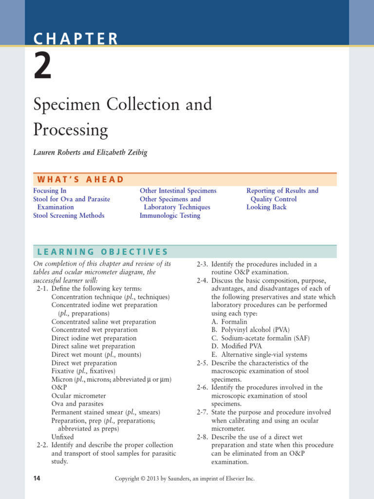 Zeibig Clinical Parasitology Chapter 2 Specimen Collection and ...