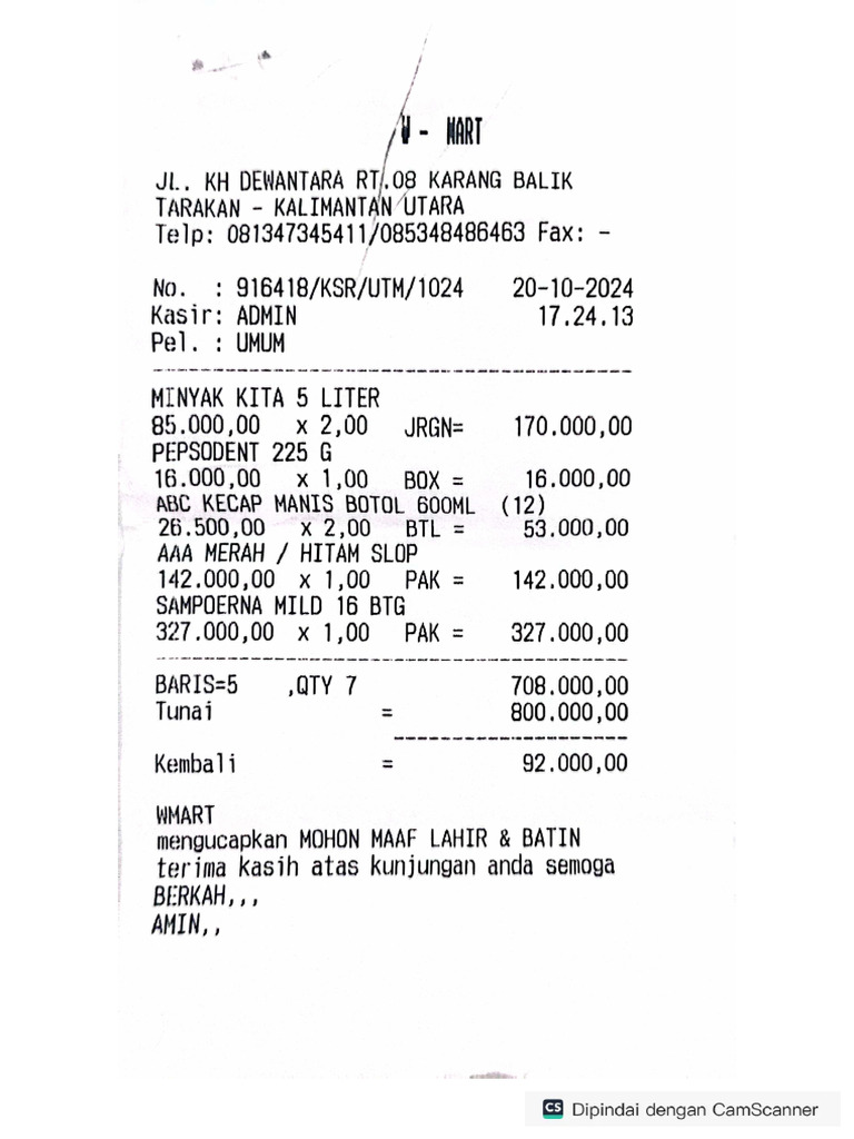 Nota Belanja Tb. Xian | PDF