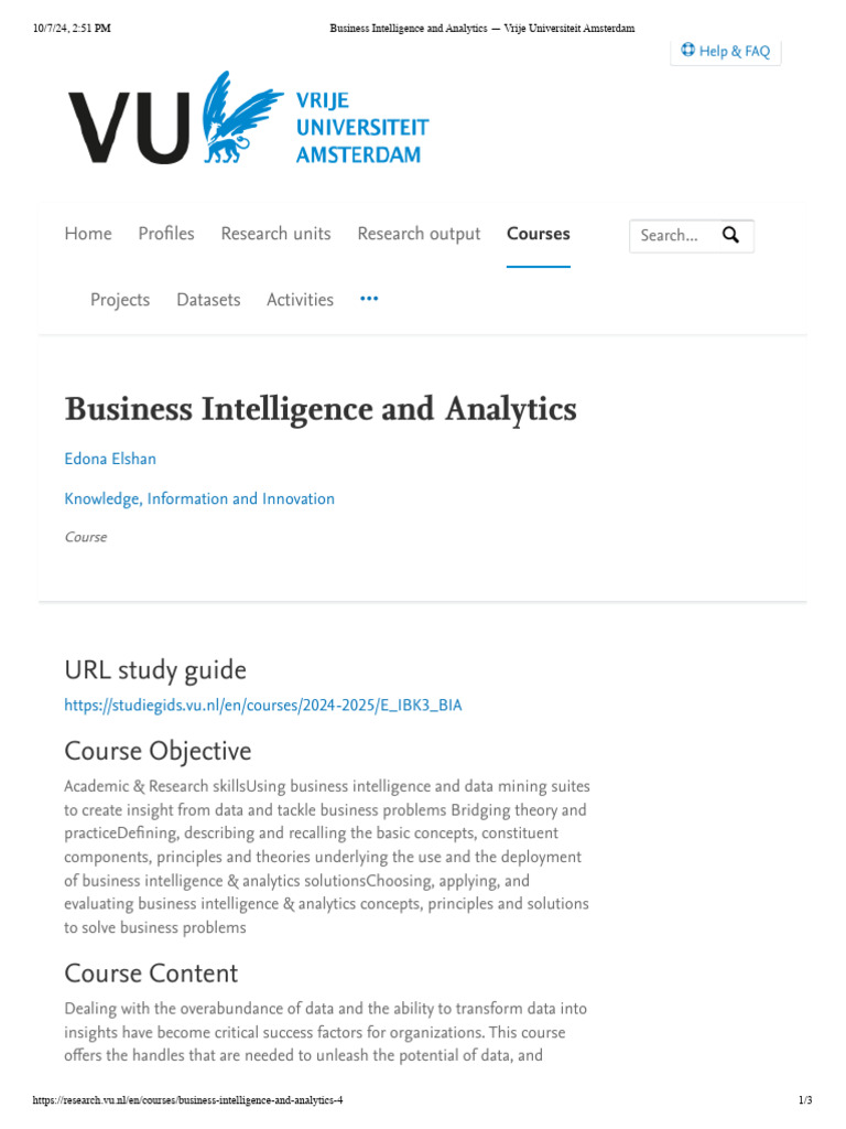 Business Intelligence and Analytics - Vrije Universiteit Amsterdam ...