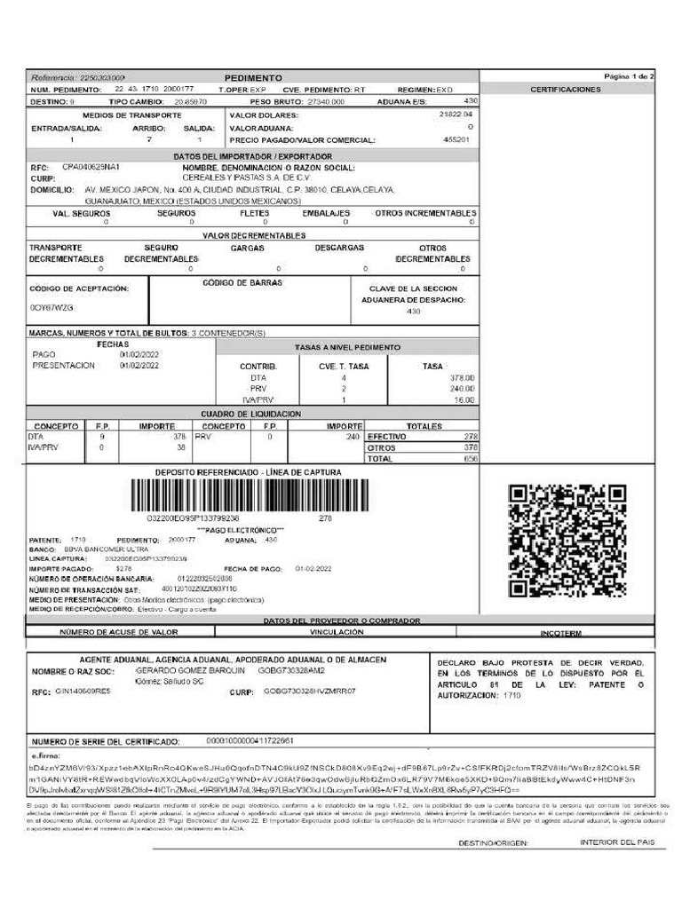 Pedimento Exportación | PDF