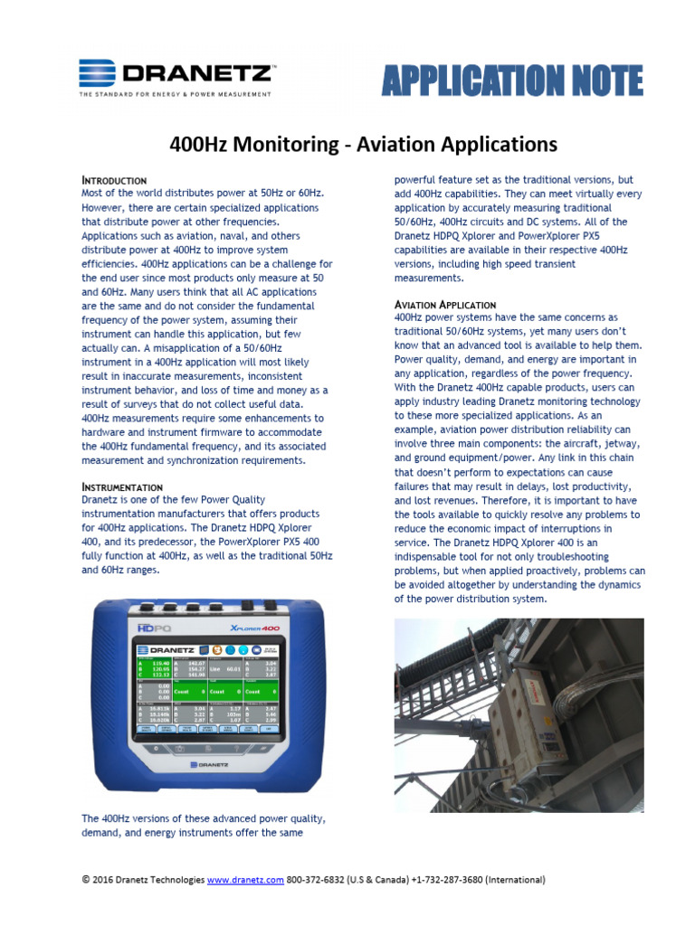 Dranetz-400Hz Monitoring Aviation Customer Application Notes | PDF ...