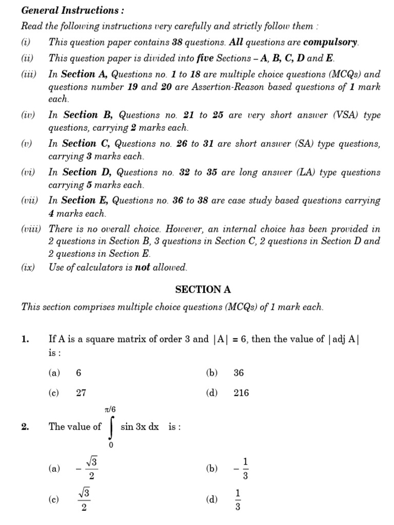 Mathematics Exam Paper Structure | PDF | Function (Mathematics ...