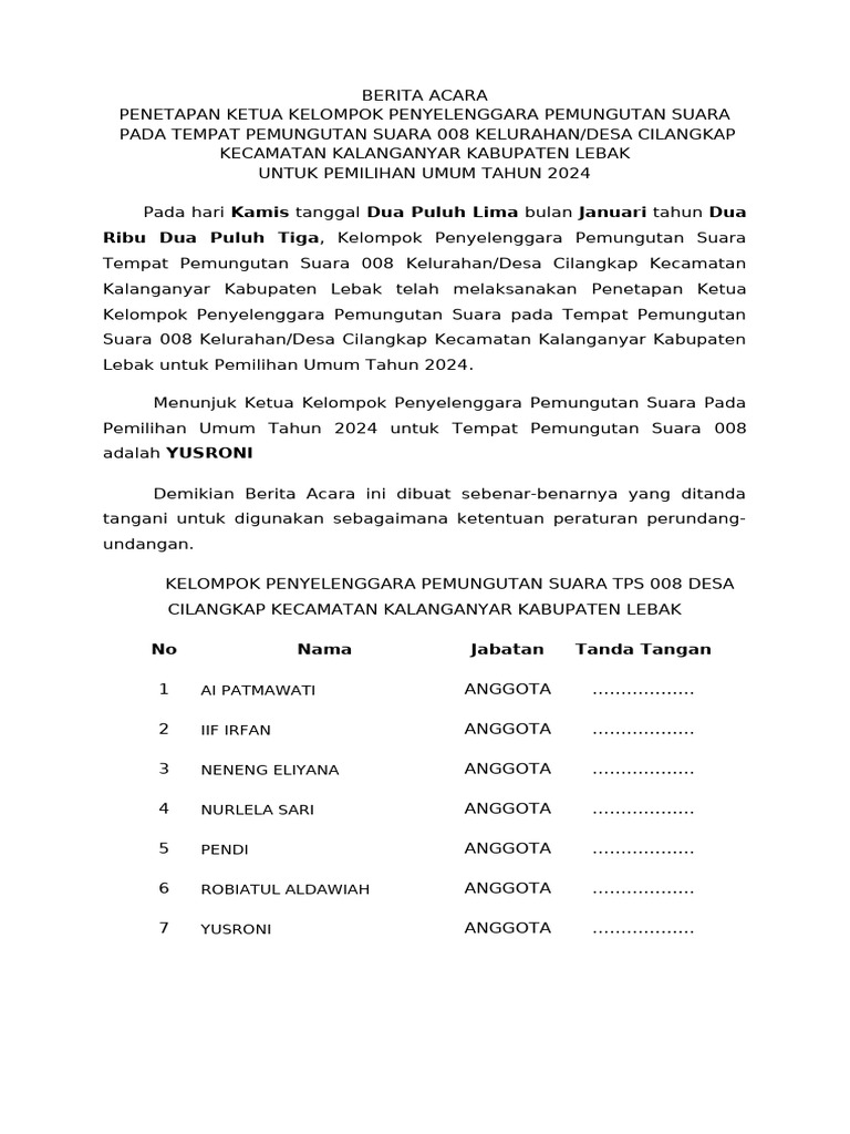 Format Ba KPPS Ketua KPPS Edit | PDF | Memasak, Makanan, & Anggur