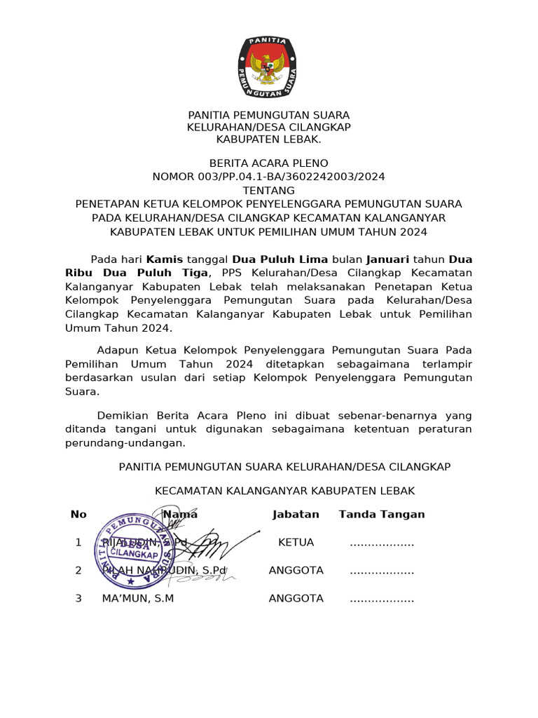 Format Ba PPS Ketua KPPS Edit | PDF