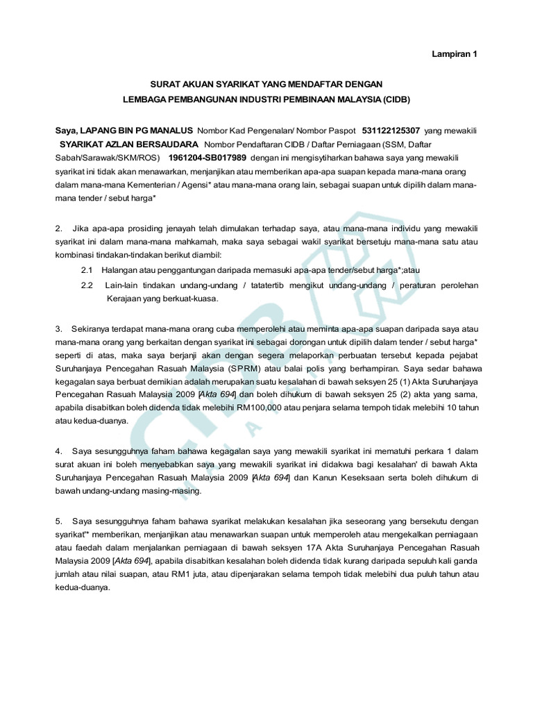 Integrity Pact - CIDB | PDF