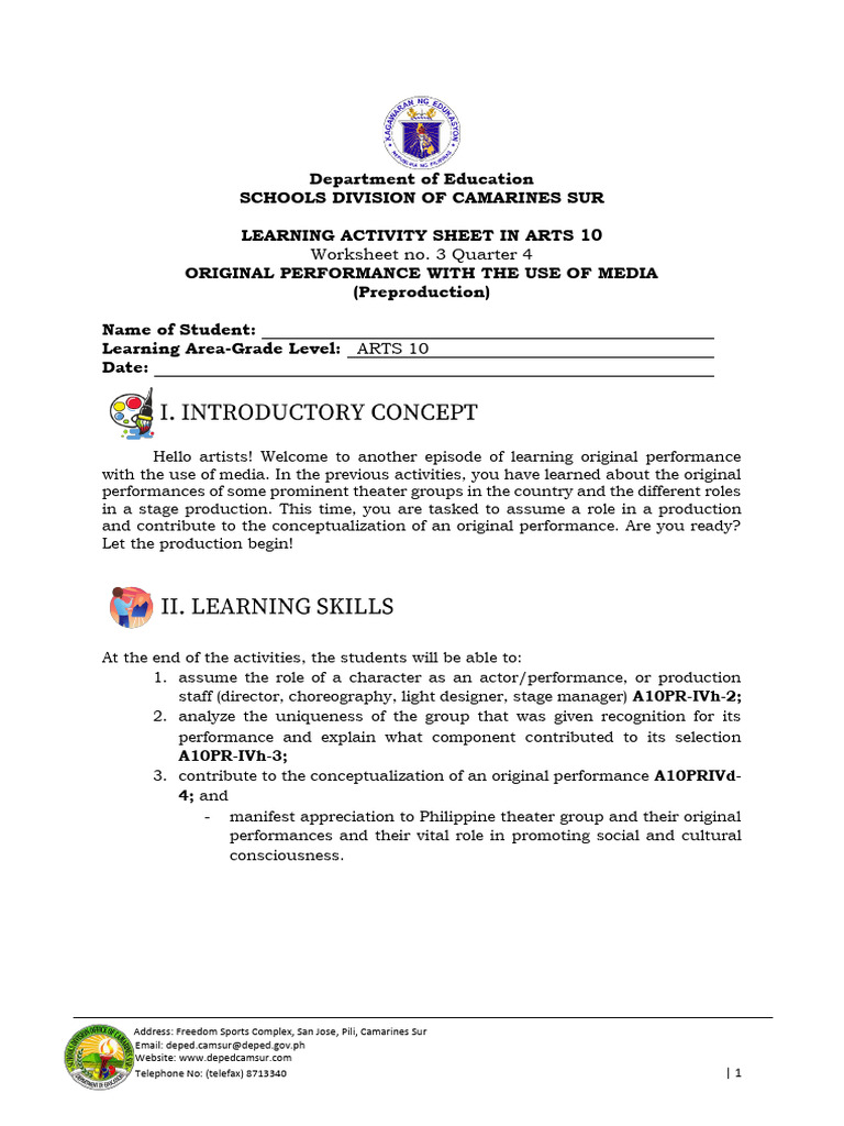 LAS3 W56 ARTS 10 Preproduction | PDF