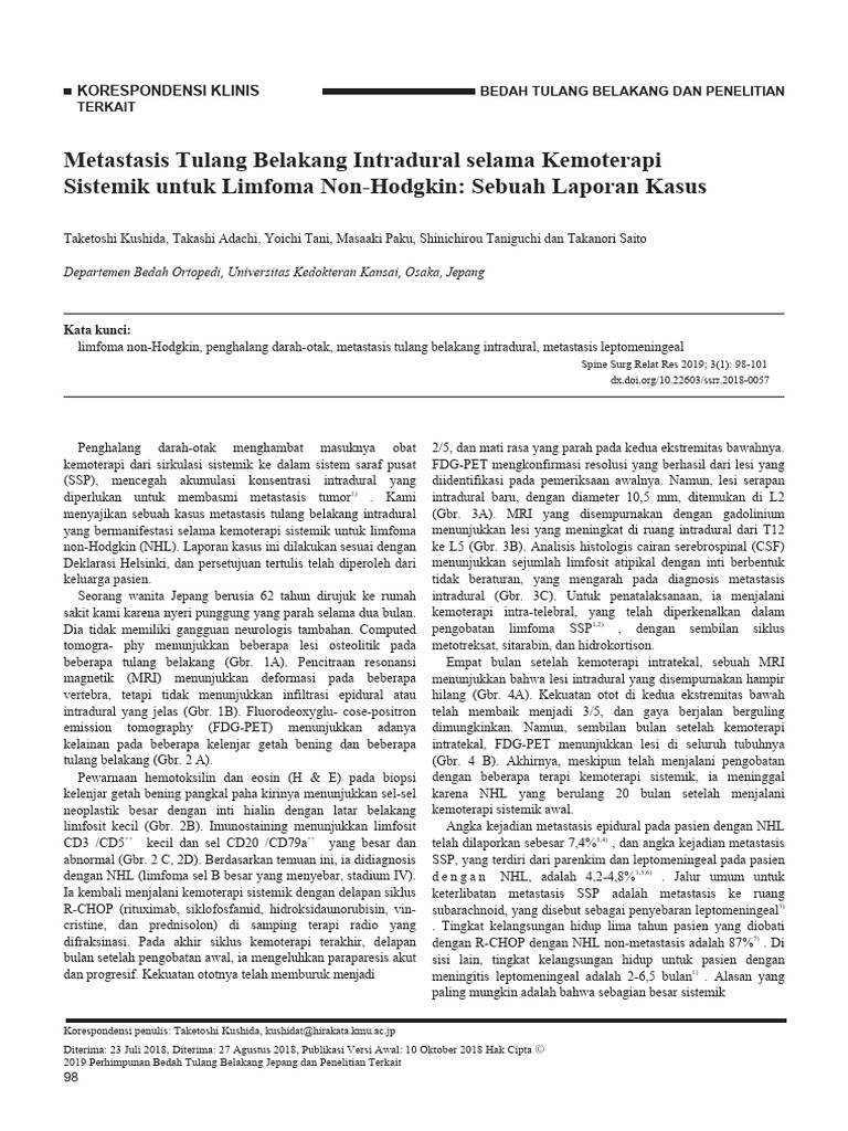 Intradural Spinal Metastases During Systemic Chemotherapy Id | PDF ...