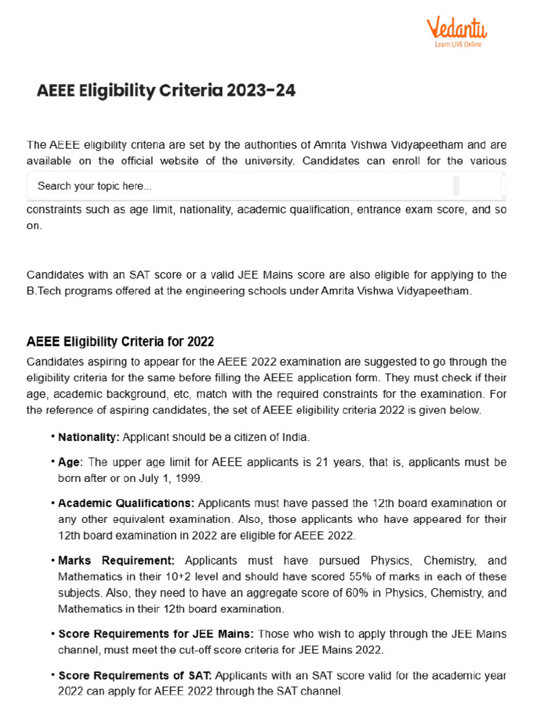 AEEE Eligibility Criteria 2023-24 | PDF