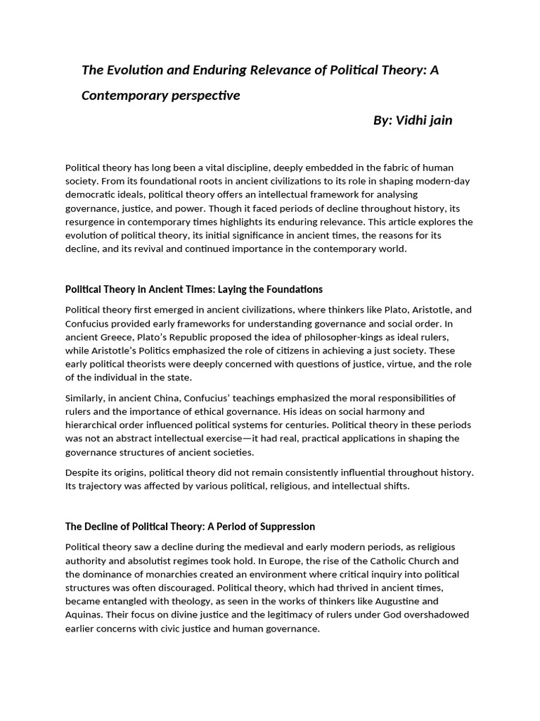 The Evolution and Enduring Relevance of Political Theory | PDF ...