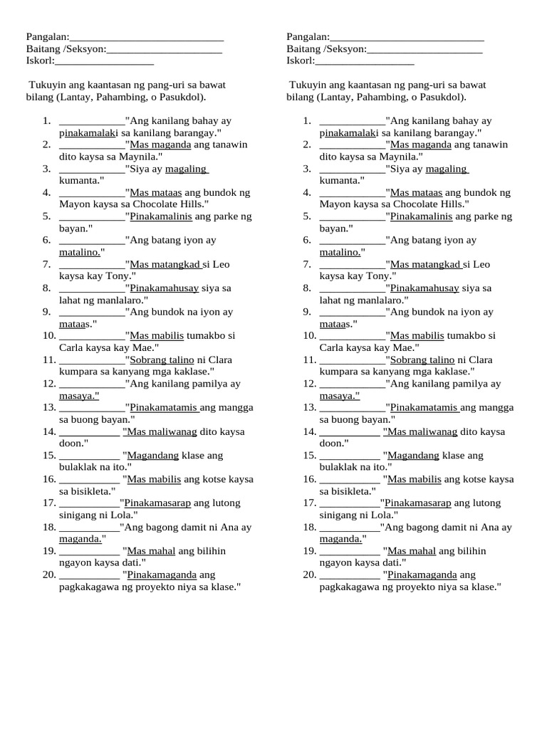 Kaantasan NG Pang-Uri | PDF