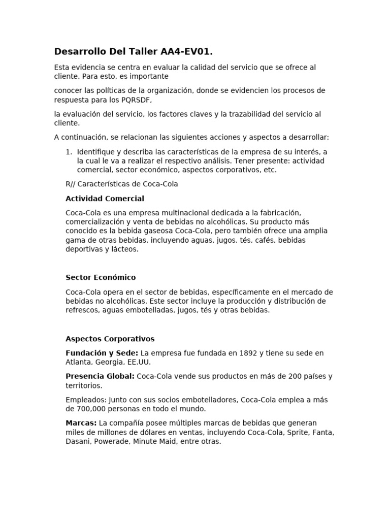 Desarrollo Del Taller AA4-EV01 | PDF | Coca Cola | Refresco