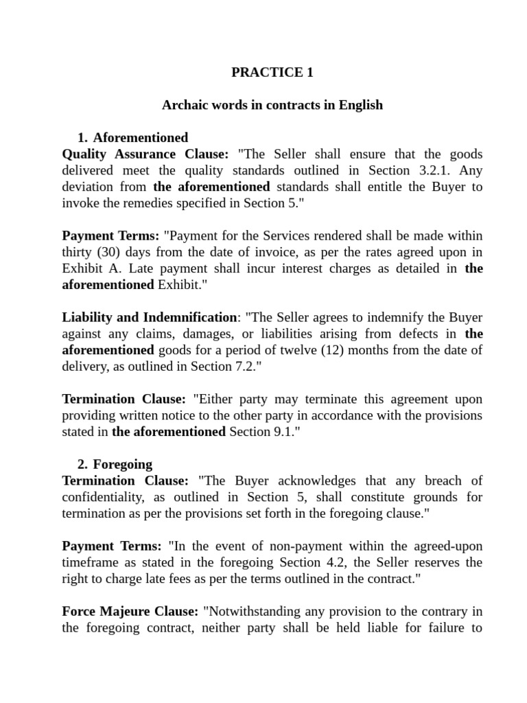 Archaic Words in English Contracts | PDF | Indemnity | Civil Law (Legal ...