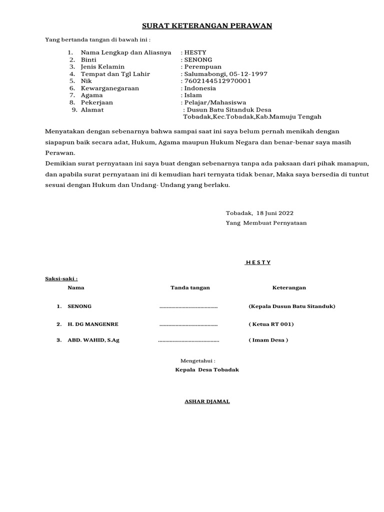 Surat Keterangan Perawan | PDF