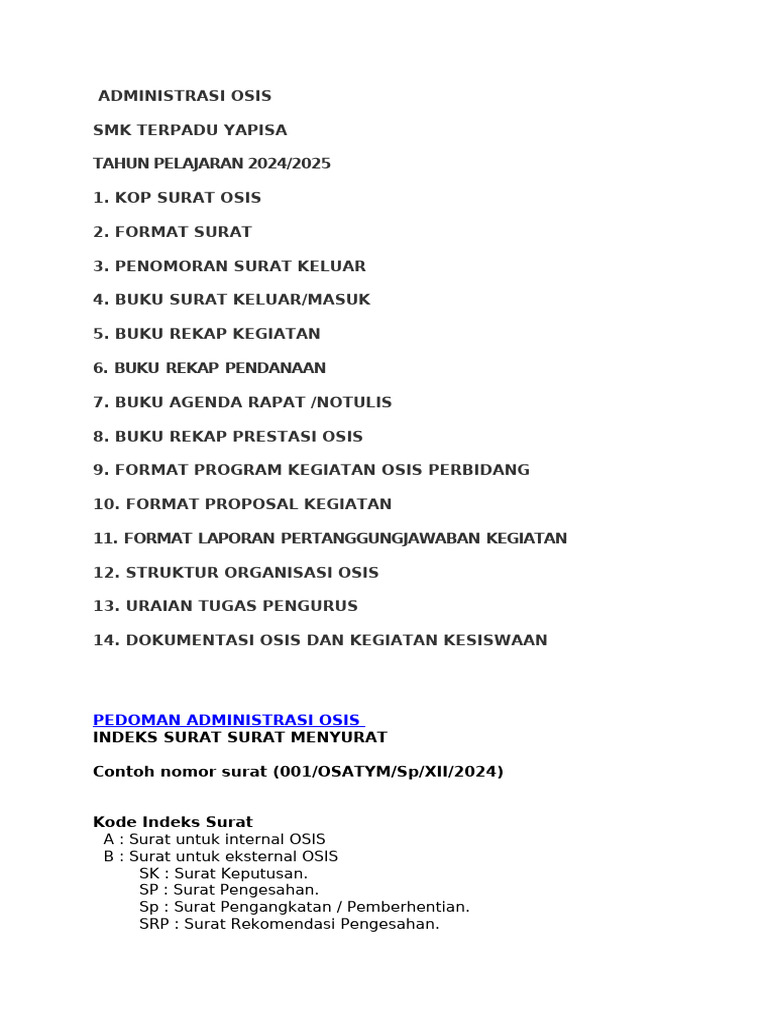 Administrasi Osis | PDF