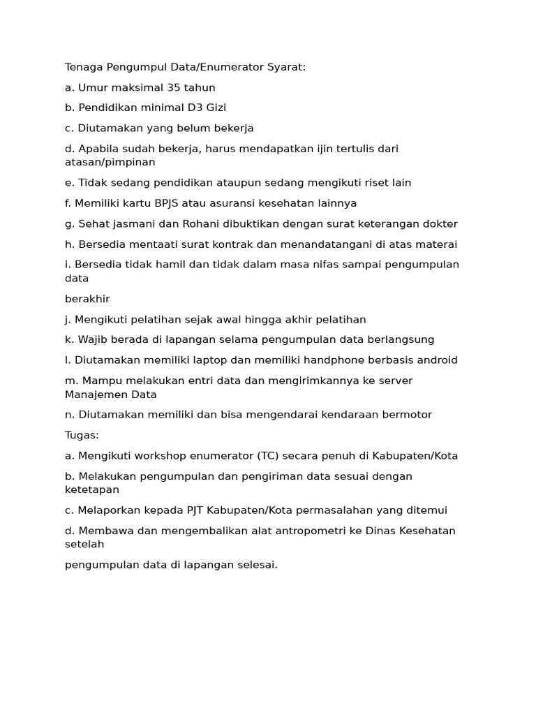 Persyaratan Enumerator | PDF | Bisnis