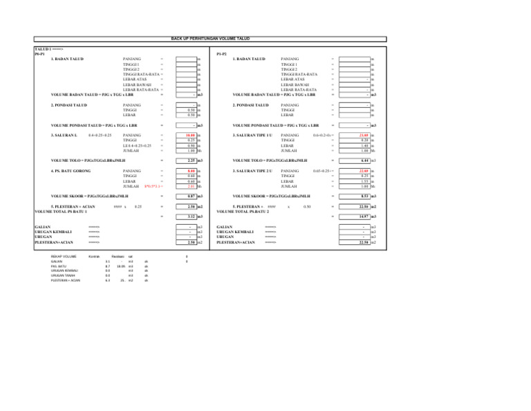 Back Up Perhitungan Volume Talud | PDF