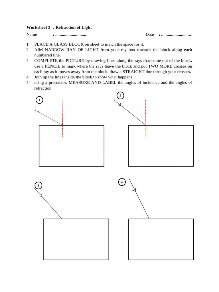 Worksheet 3 - Refraction | PDF