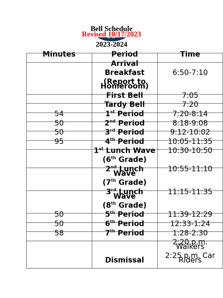 PMS Bell Schedule 2023-2024 | PDF