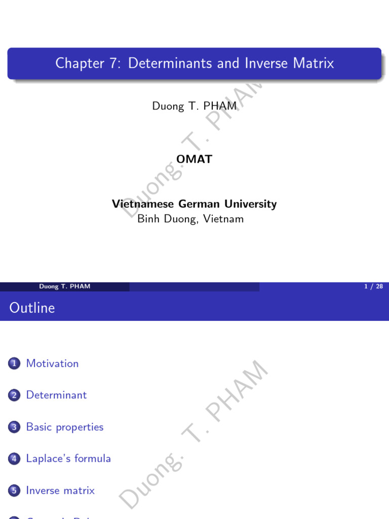 OMAT Lecture7 | PDF | Determinant | Mathematical Physics