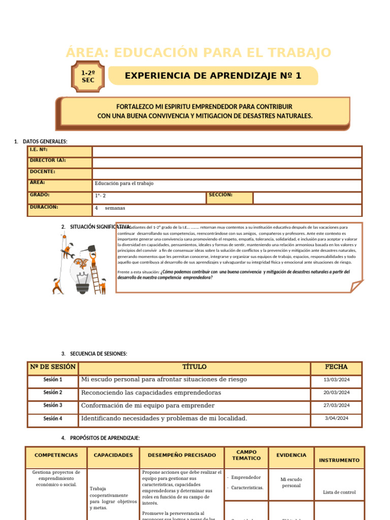 1º-2° Experiencia de Aprendizaje - Exp. 01 - Ept | PDF | Iniciativa empresarial | Evaluación