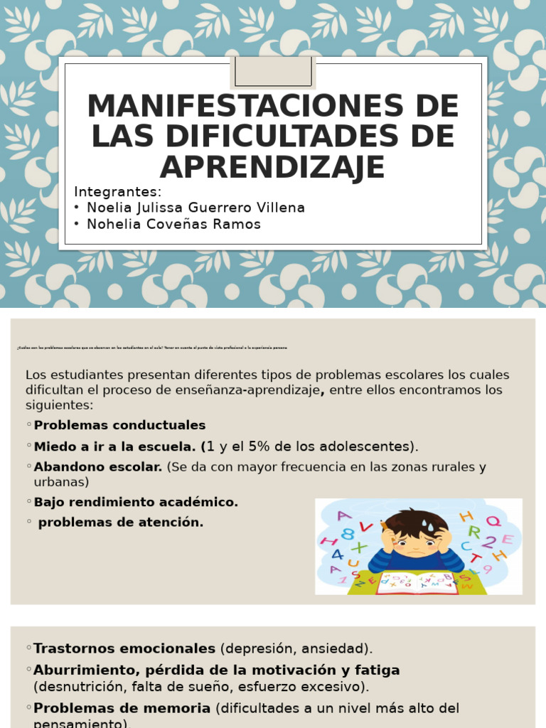 Manifestaciones de las Dificultades de Aprendizaje | PDF | Aprendizaje | Depresión (estado de ánimo)