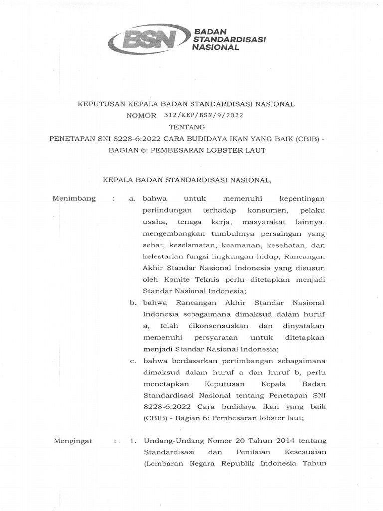 CBIB LobsterLaut SNI 8228-6-2022 Full | PDF