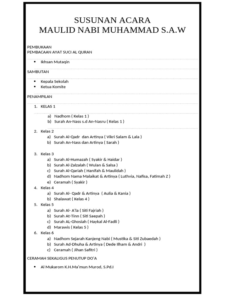 Susunan Acara Maulid Nabi | PDF