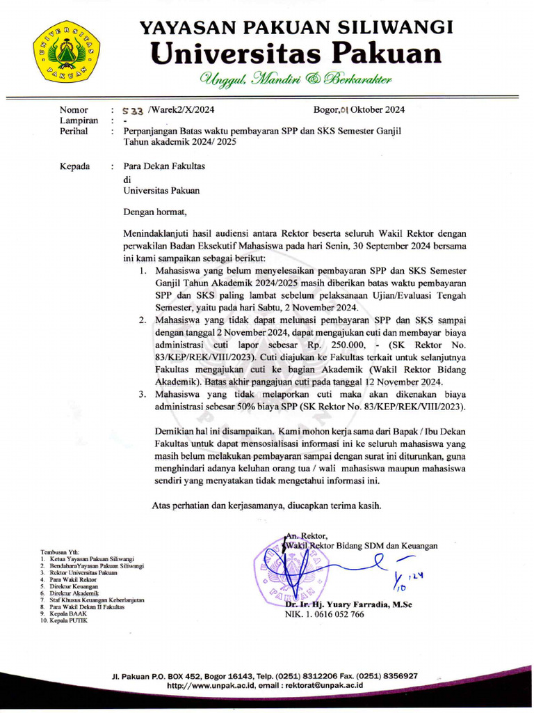 533WRII - Edaran Perpanjangan Pembayaran SPP Dan SKS | PDF