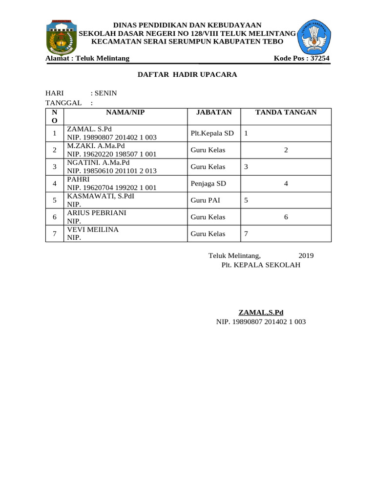 Daftar Hadir Upacara Dan Rekap Absen | PDF