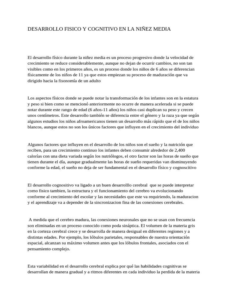 Desarrollo Fisico y Cognitivo en La Niñez Media | PDF | Memoria | Pensamiento