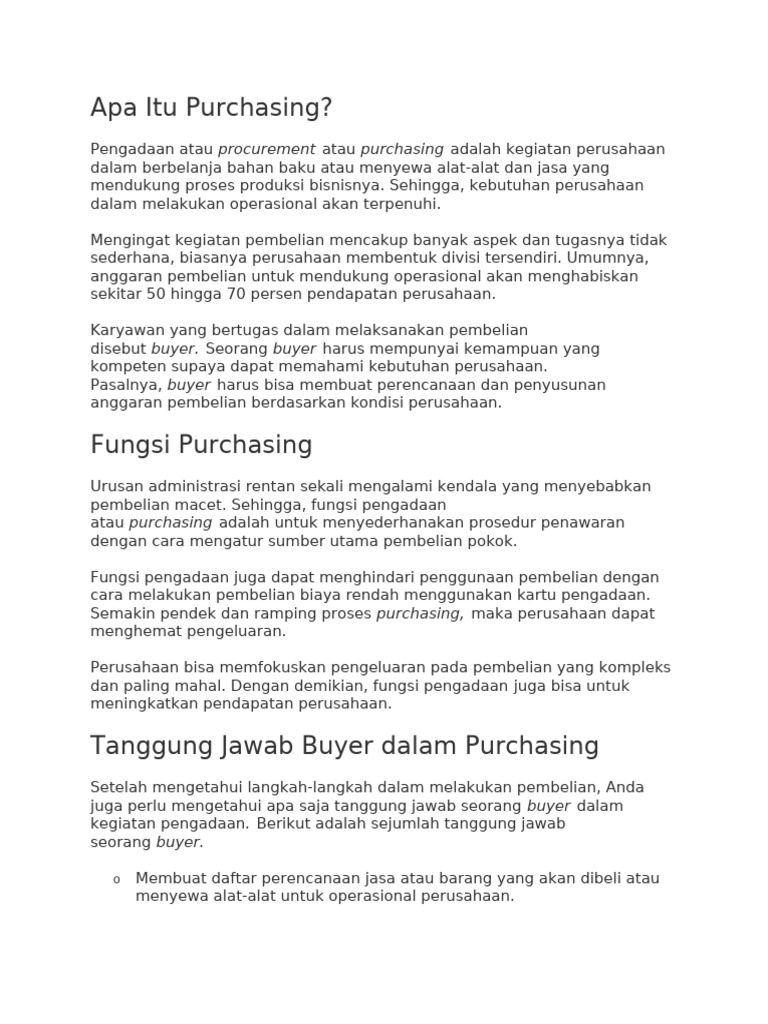 Data Pengertian Purchasing | PDF