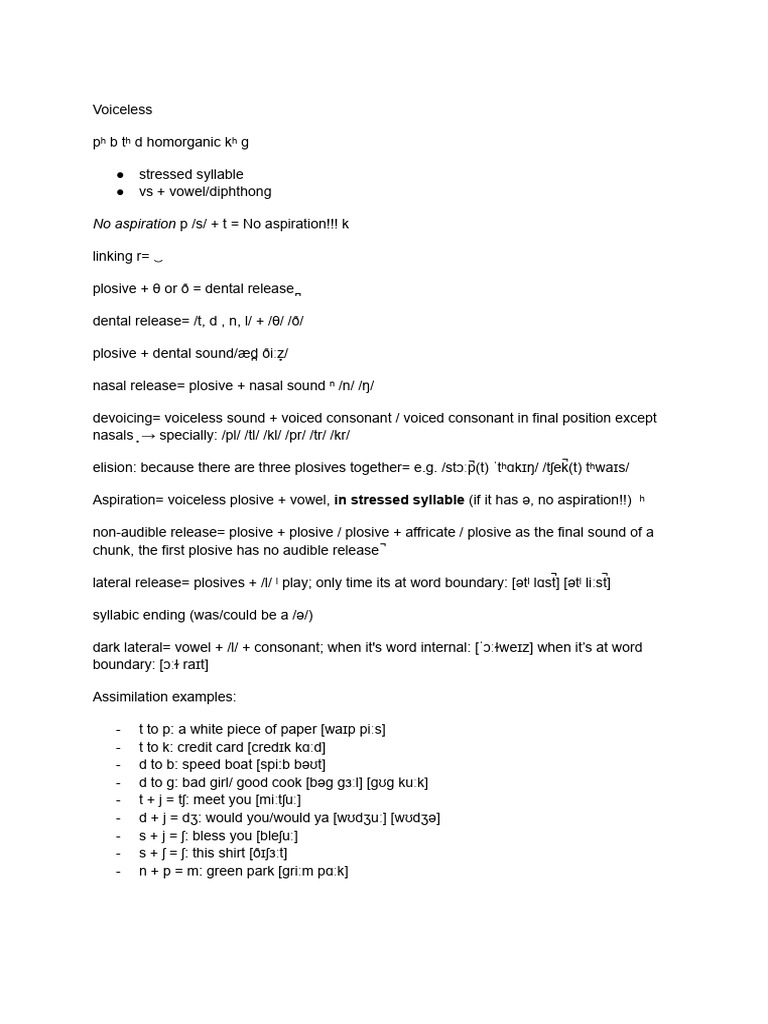 Voiceless Consonant Articulation Guide | PDF