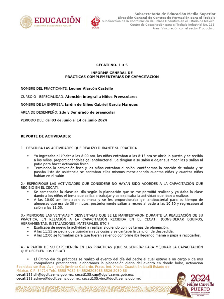 Formatos Practicas Complementarias Leo | PDF | Educación de la primera infancia | Familia