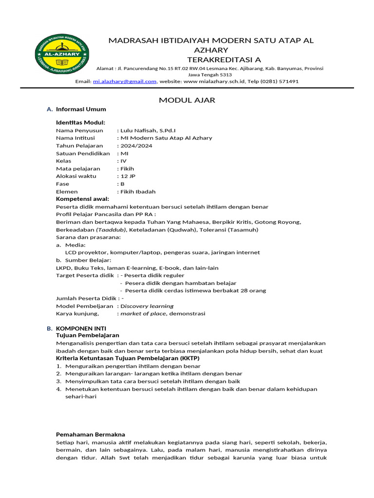Modul Ajar Bersuci Setelah Ihtilam | PDF