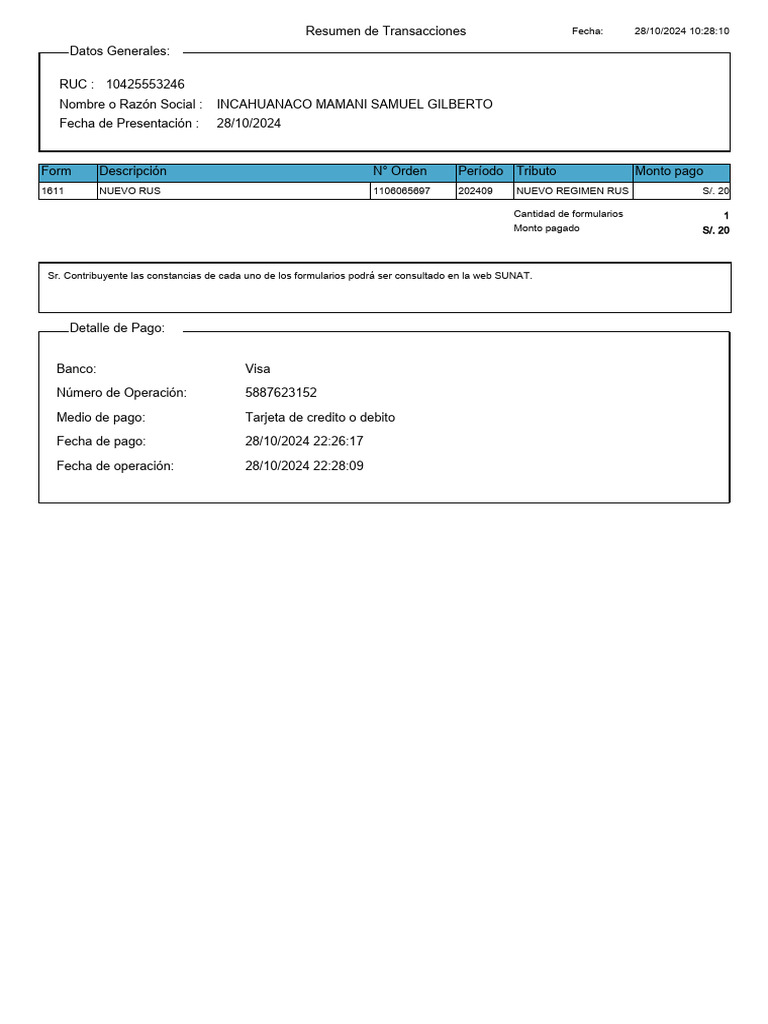 Resumen Transacciones | PDF