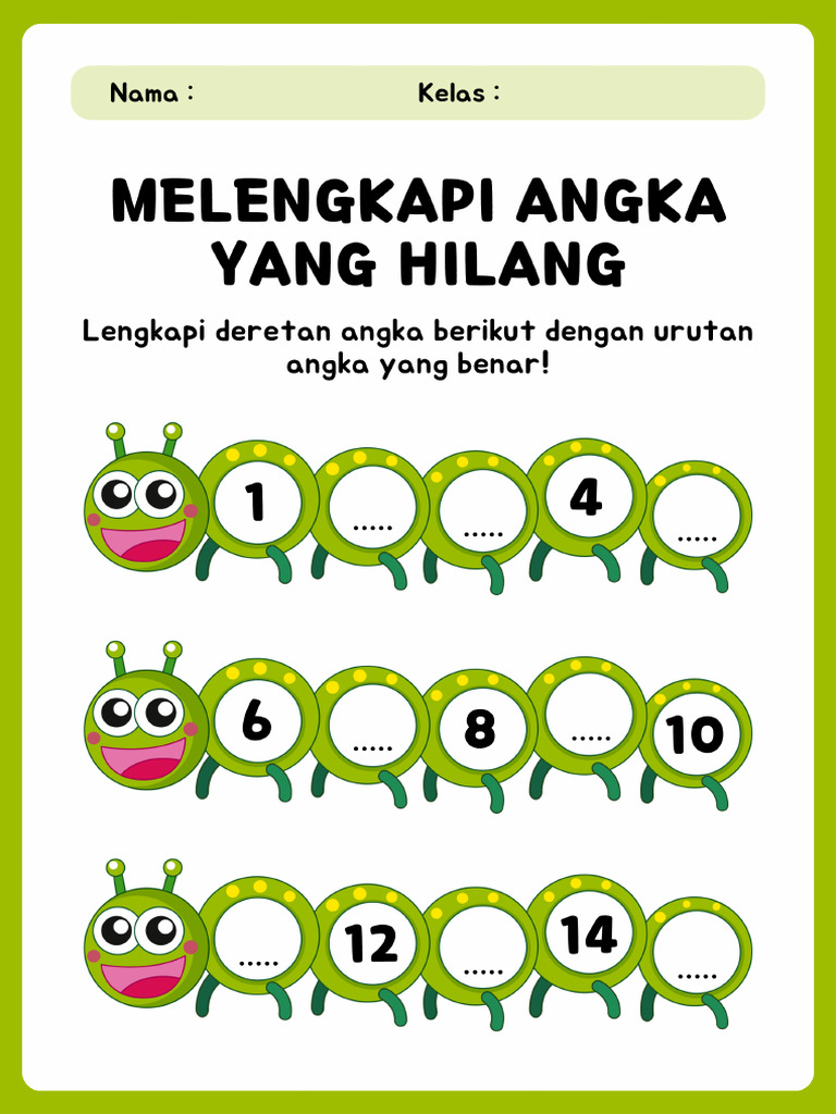 Hijau Putih Lembar Kerja Melengkapi Urutan Angka | PDF