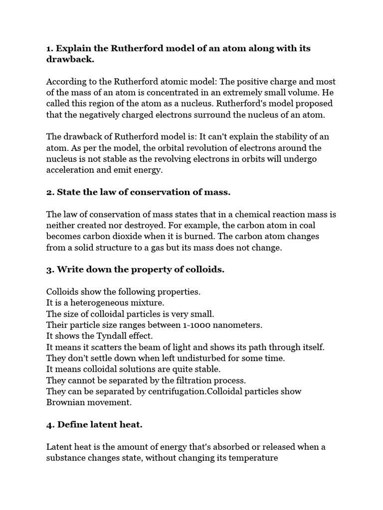 Rutherford Model, Mass Conservation, Colloids | PDF