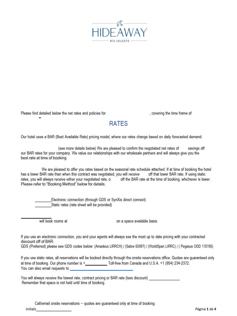 Hideaway Rio Celeste Hotel - Rack Rates 20251 | PDF | Sales Taxes In ...