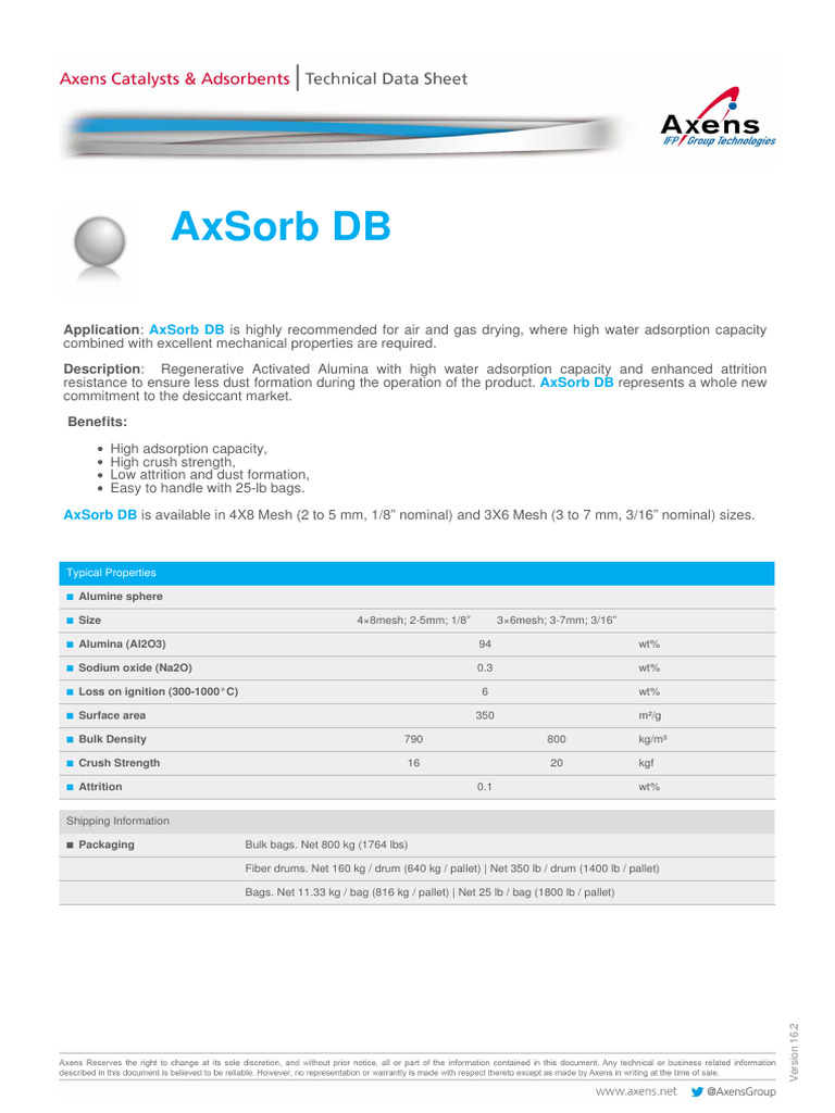 AxSorb DB Technical Data Sheet-EN | PDF | Aluminium Oxide | Adsorption