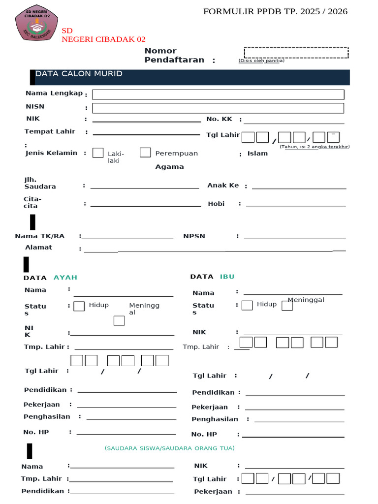 Form PPDB 2023 2024 MIN 1 Kota Lhokseumawe | PDF