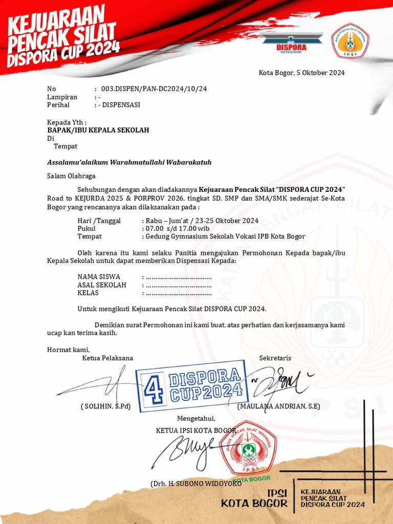 Surat Permohonan Dispensasi Sekolah | PDF