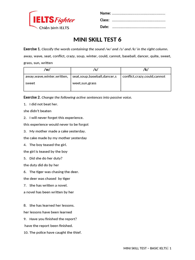 Mini Skill Test 6 | PDF | Language Arts & Discipline