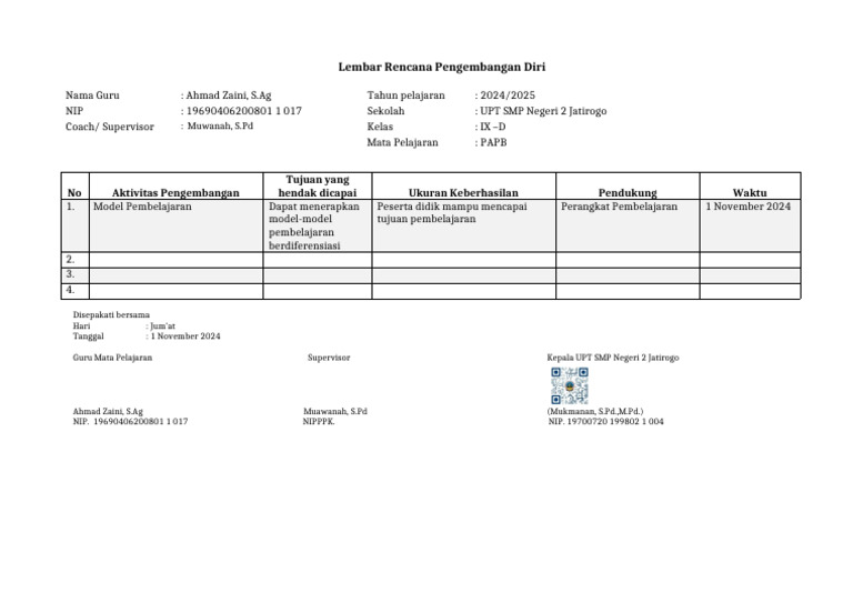 4 Lembar Rencana Pengembangan Diri (3) (D) | PDF | Karier & Perkembangan