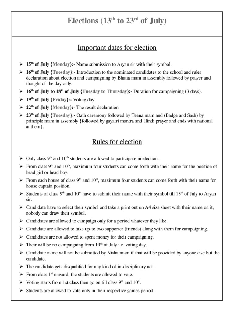 Election Code of Conduct For Students | PDF | Sports & Recreation ...