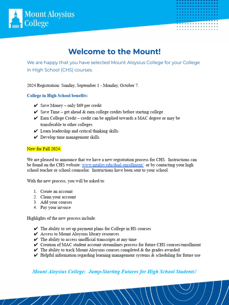 College in High School Welcome Letter | PDF